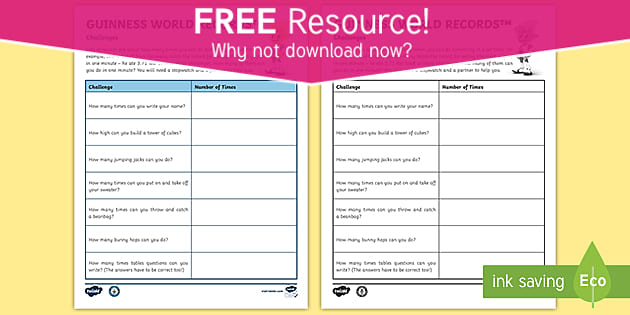 FREE Guinness World Records Classroom Challenges - Twinkl