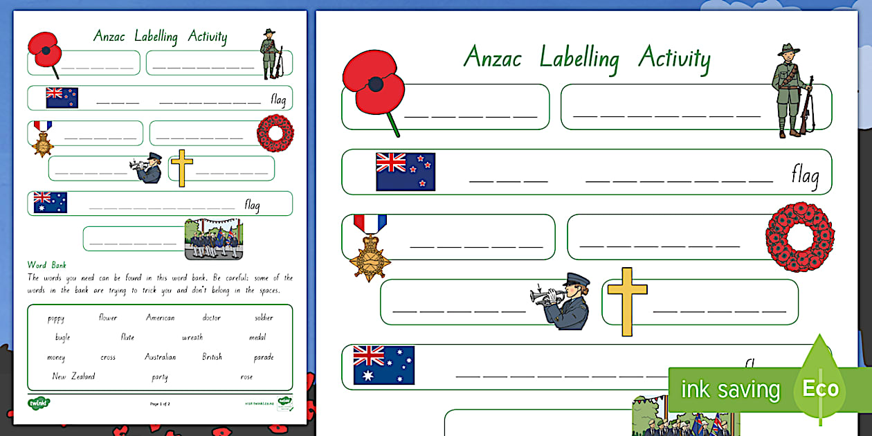 Anzac Labelling Worksheet - Twinkl