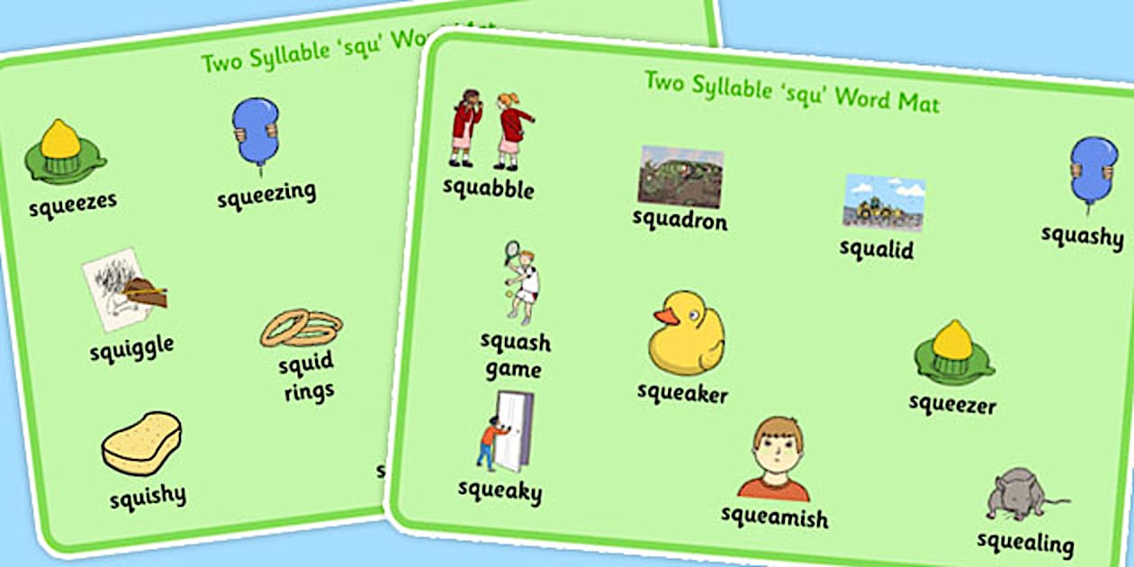 2 Syllable SQU Word Mats (teacher made) - Twinkl
