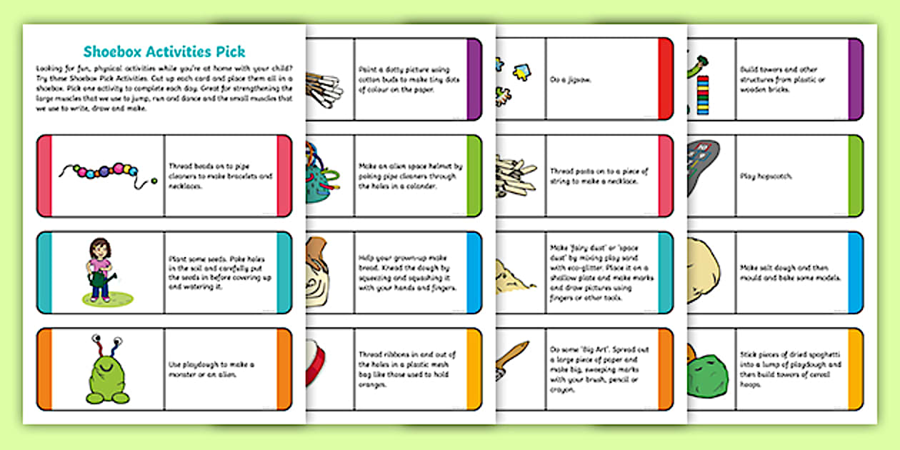Shoebox Gross and Fine Motor Activities - Home Learning
