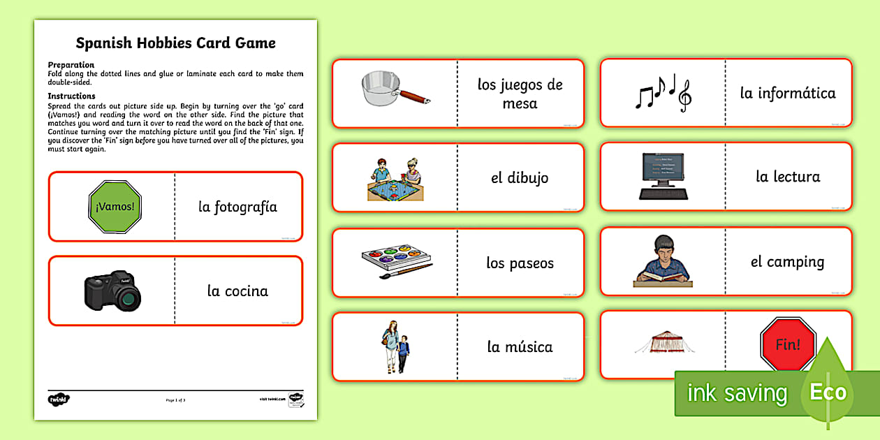 Favourite Hobbies Card Game Spanish (teacher made) - Twinkl