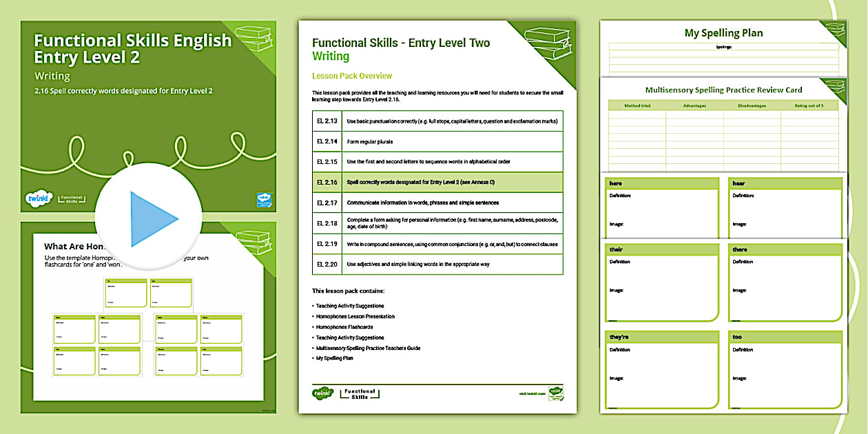 English Functional Skills Entry Level 2.16a: Homophones