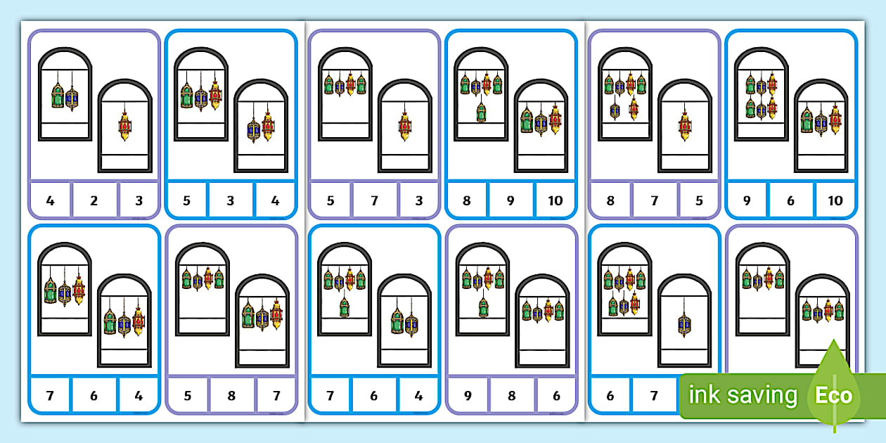 Eid and Ramadan Themed Combining Groups Peg Cards - Twinkl