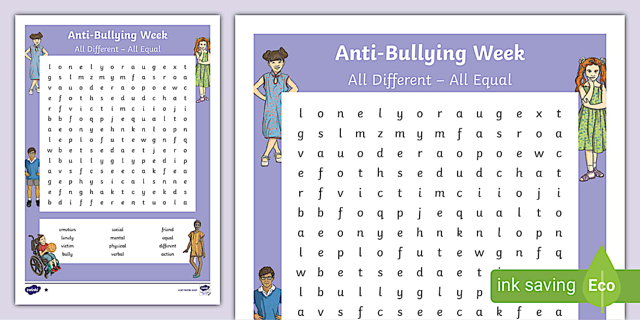 Anti-Bullying Week Second Level Differentiated Word Search