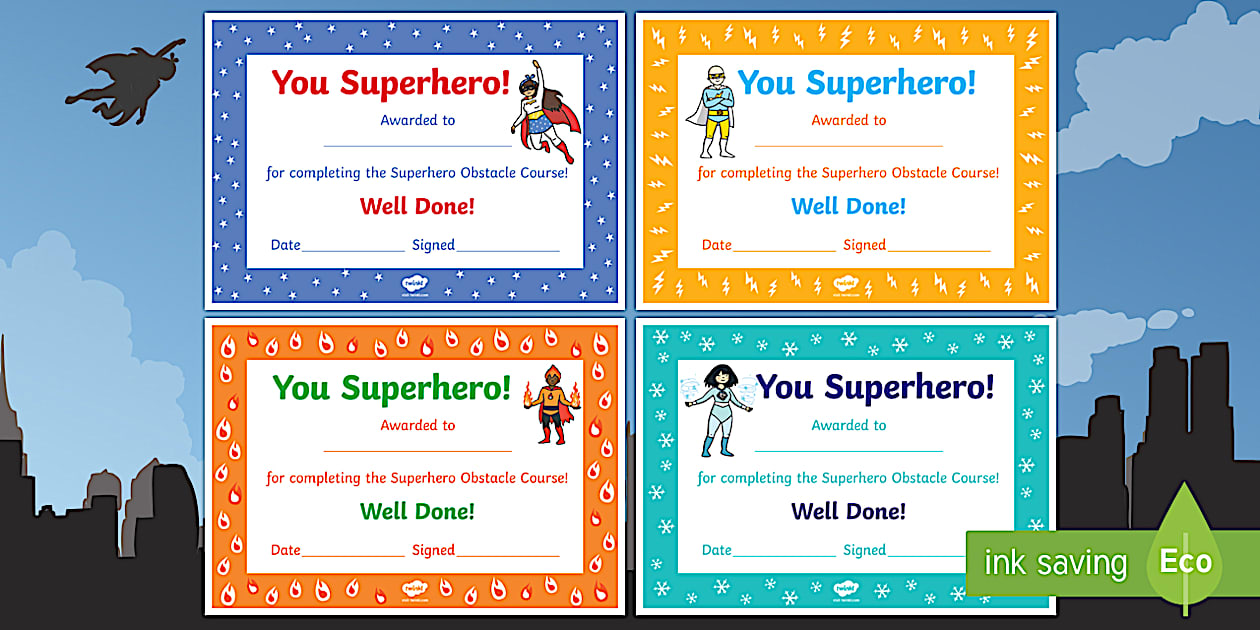 Editable Superhero Obstacle Course Certificates - Twinkl