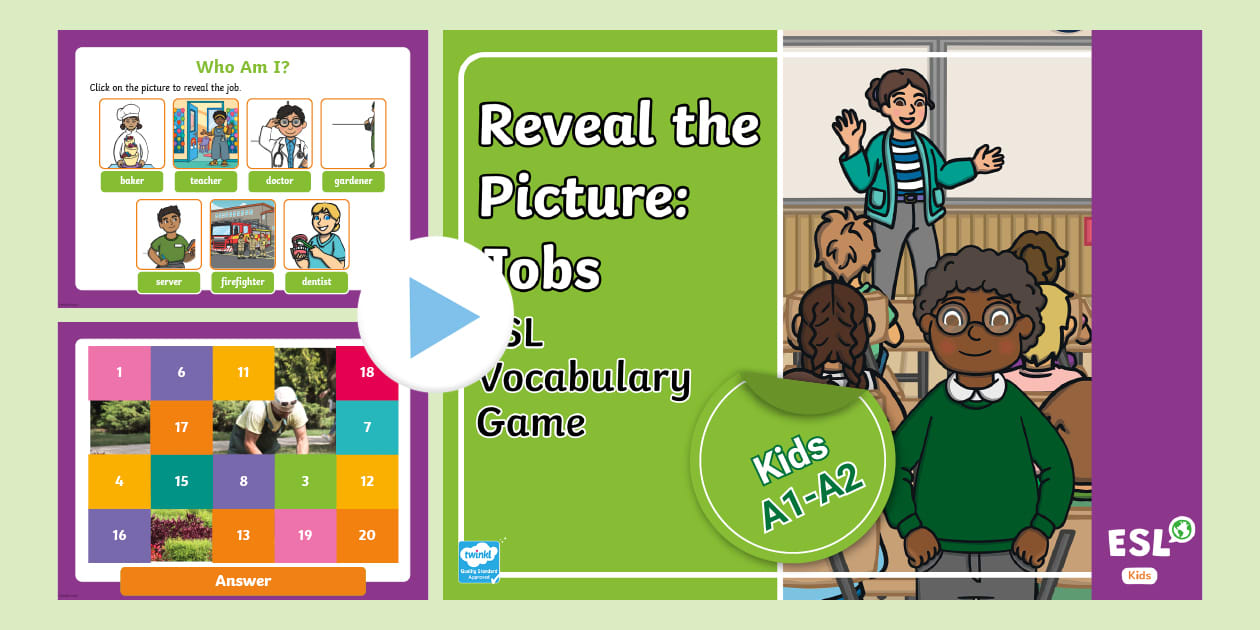 ESL Jobs: Reveal the Picture Game [Kids, A1-A2] - Twinkl