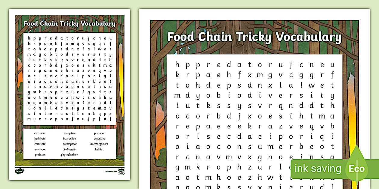 Food Chain Tricky Vocabulary Word Search (Teacher-Made)