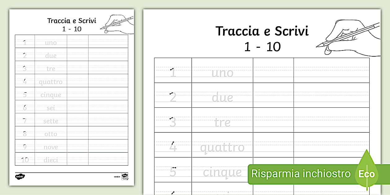 Pregrafismo dei Numeri da 1 a 10 (teacher made) - Twinkl