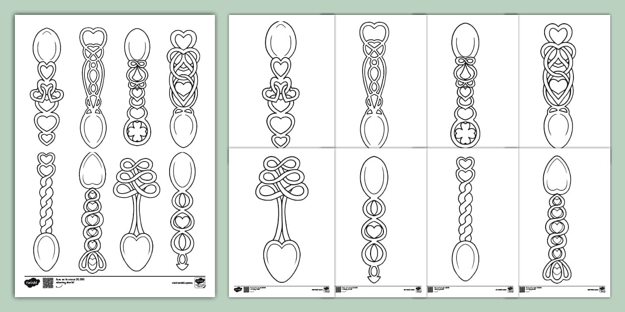 Love Spoons Wales Colouring Sheets - Twinkl Cymru - Twinkl