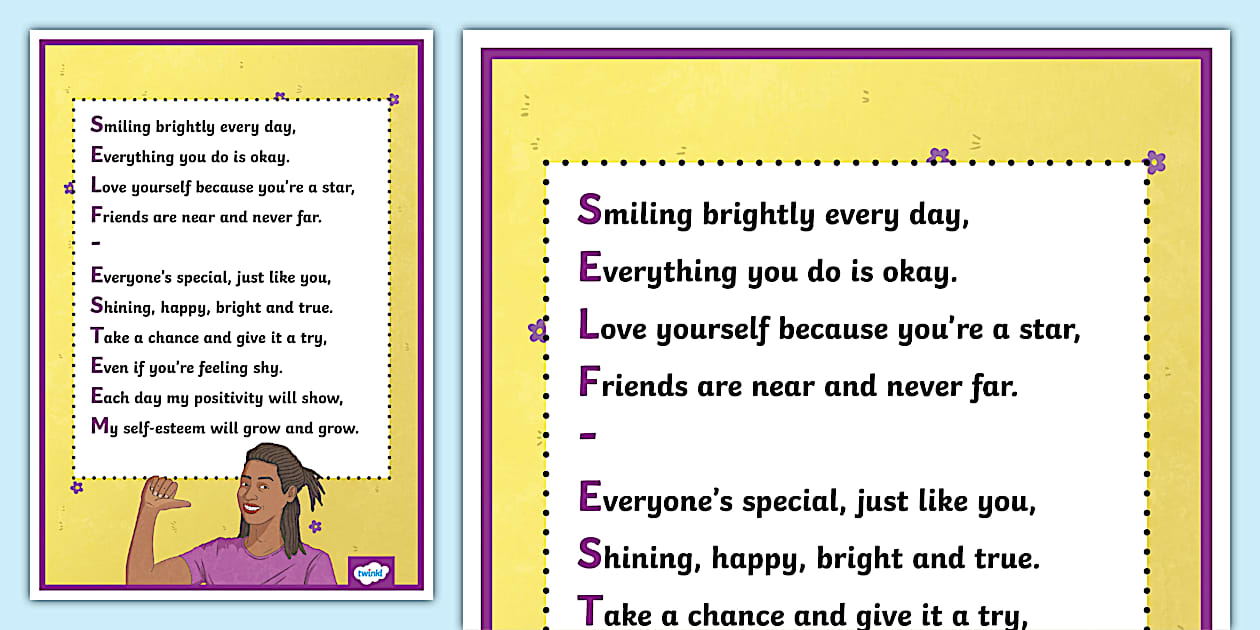 Self-Esteem Acrostic Poem Example and Template - Twinkl