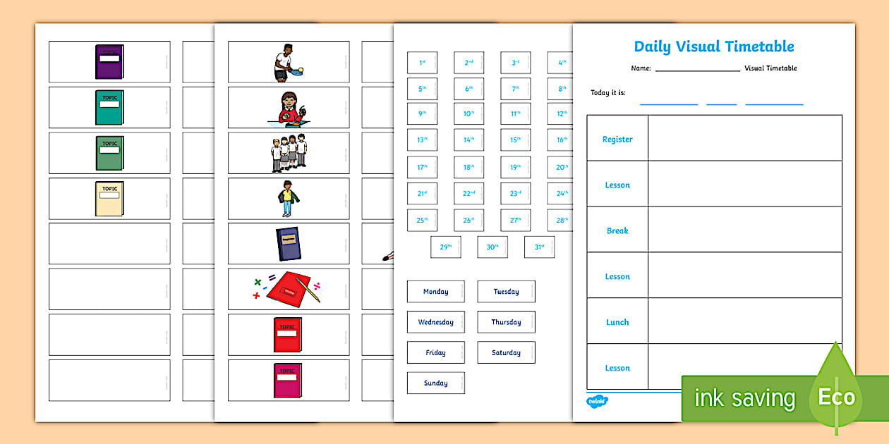 Editable Daily Visual Timetable Worksheet (teacher made)