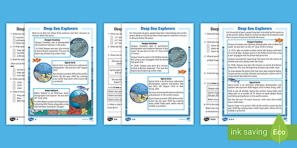 Higher Ability Ks1 Deep Sea Explorers Differentiated Reading Comprehension