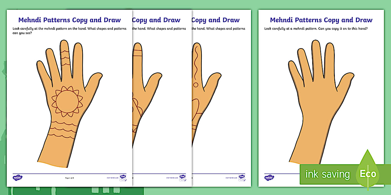Mehndi Patterns Copy and Draw A4 Worksheets (teacher made)