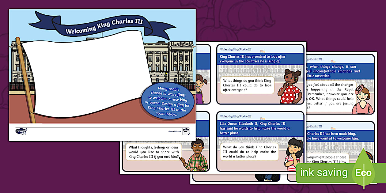 Black and White EYFS Welcoming King Charles III Discussion Cards and ...