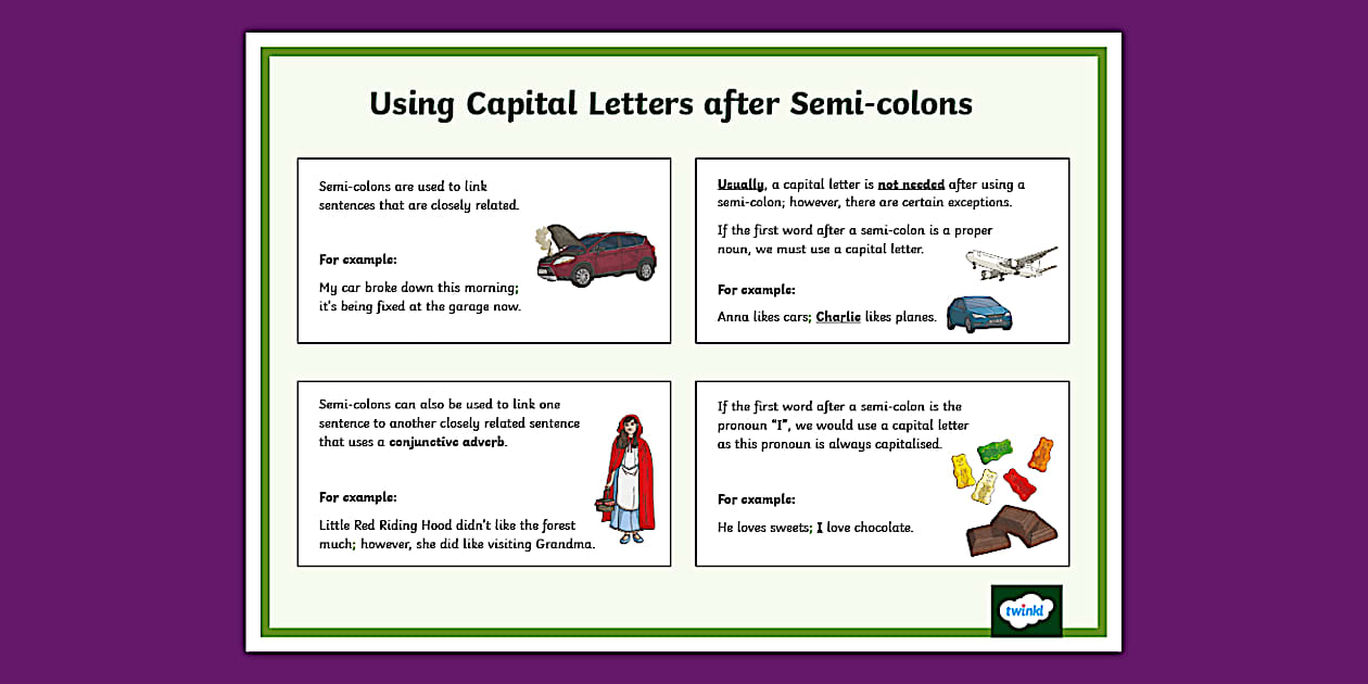 Capital Letters after Semi-colons Rules Display Poster