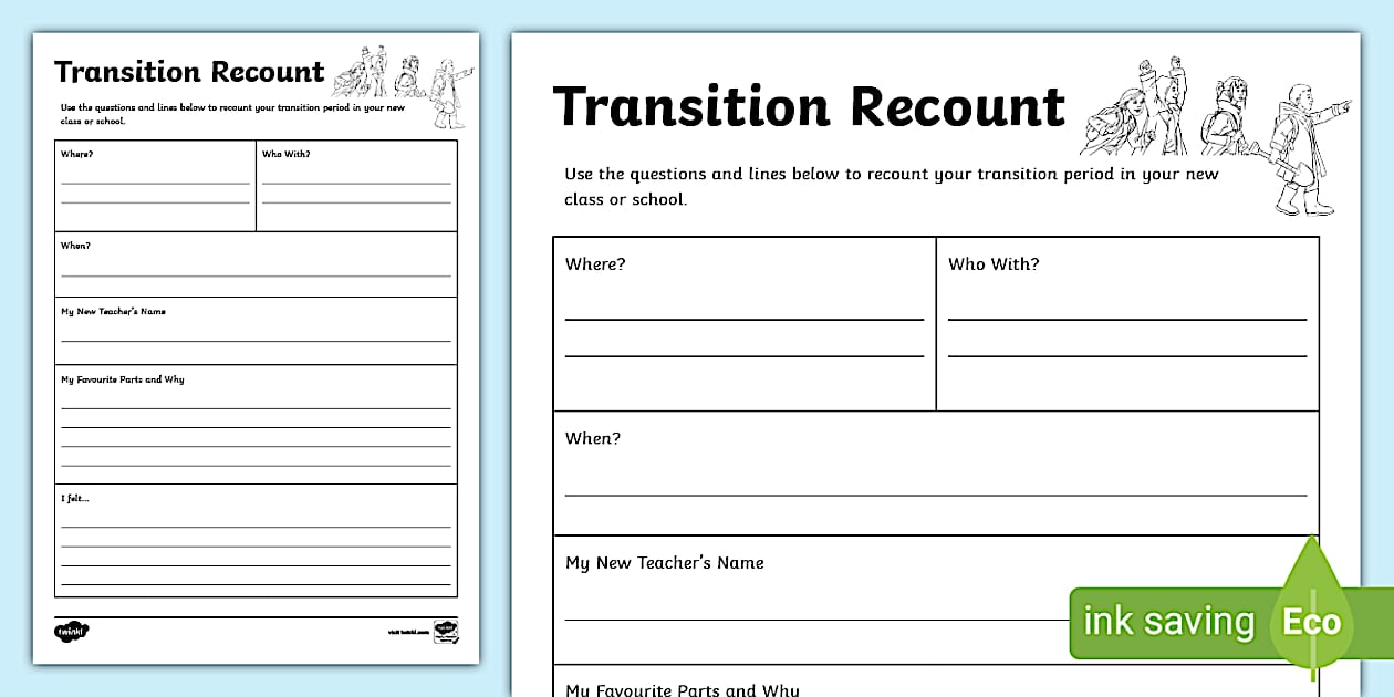 Transition Recount Writing Frame - Twinkl - KS2 - Twinkl