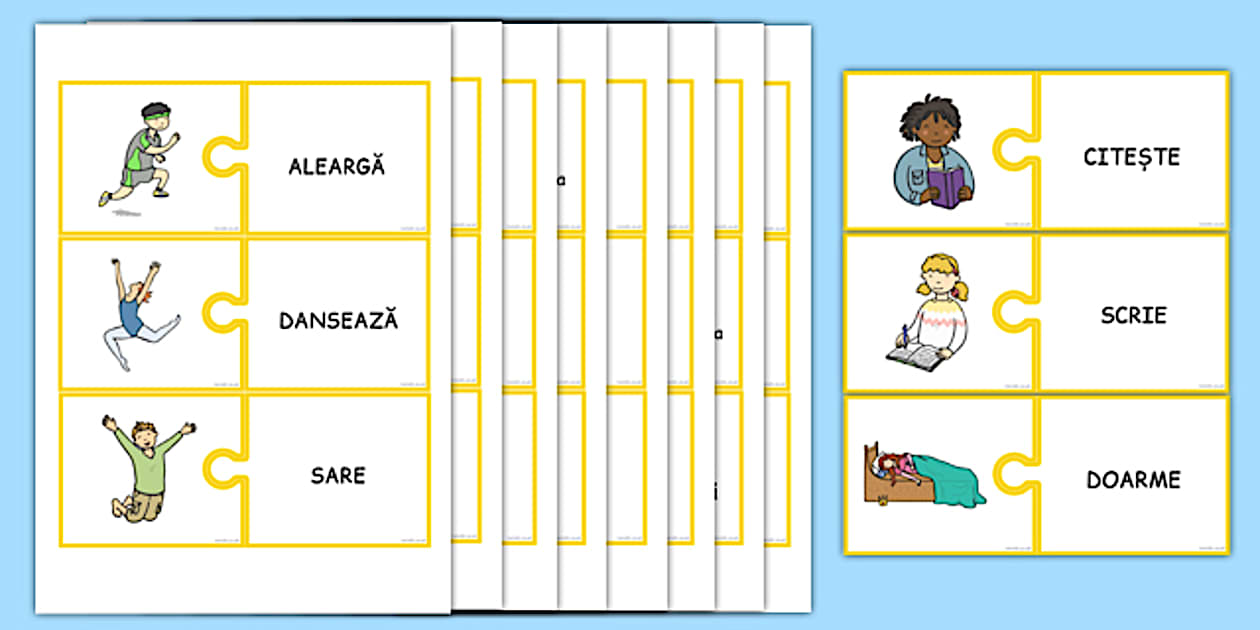 Verbe, Puzzle cu imagini și cuvinte (teacher made) - Twinkl