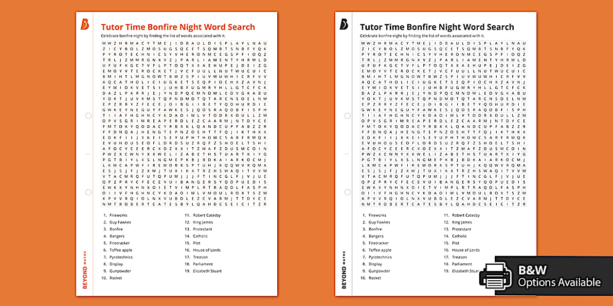 Tutor Time Bonfire Night Word Search (Teacher-Made) - Twinkl