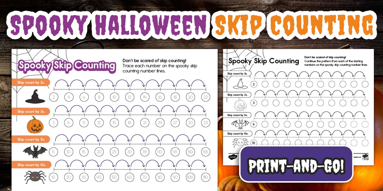 Halloween Skip Counting Worksheet for K-1st Grade - Twinkl