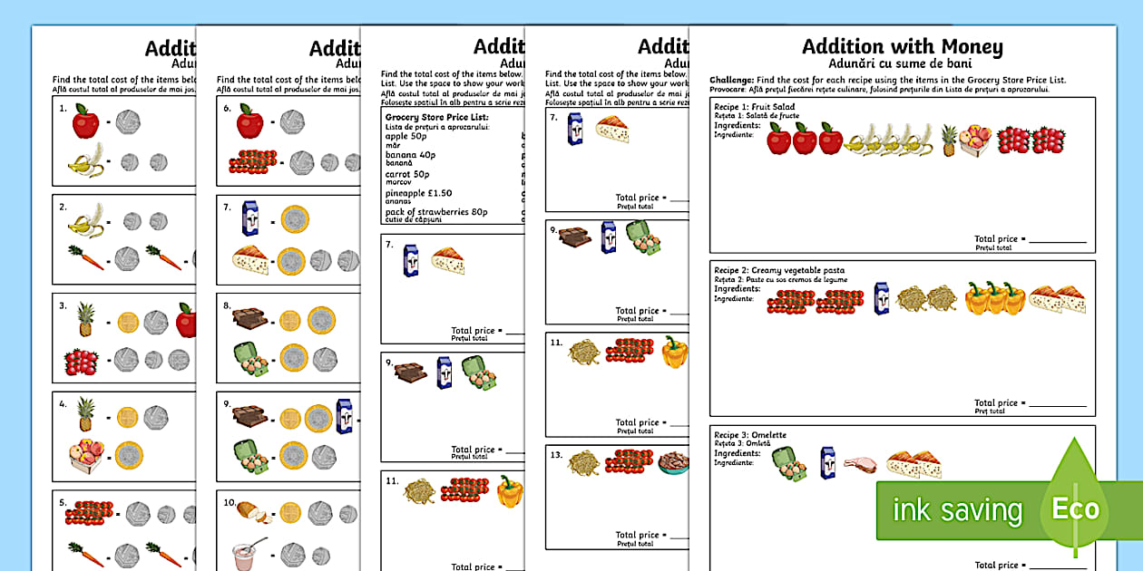 Addition with Money Differentiated Worksheet / Worksheets English ...
