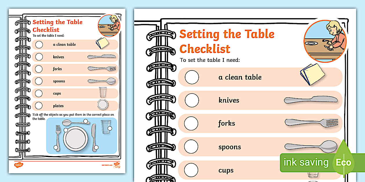 Setting the Table Checklist (teacher made) - Twinkl