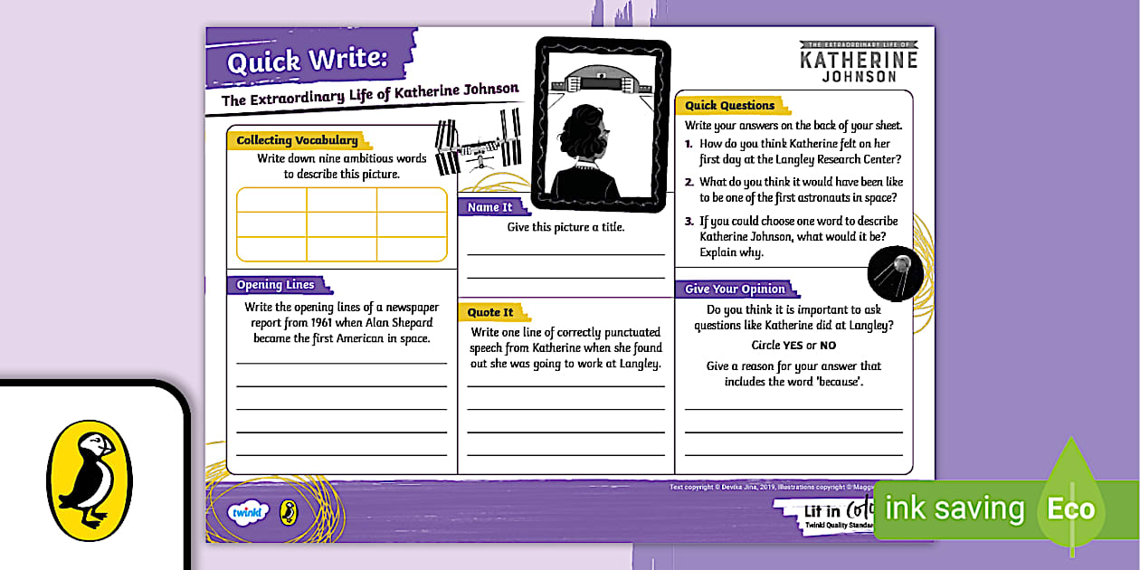 FREE! - The Extraordinary Life of Katherine Johnson Writing Activity
