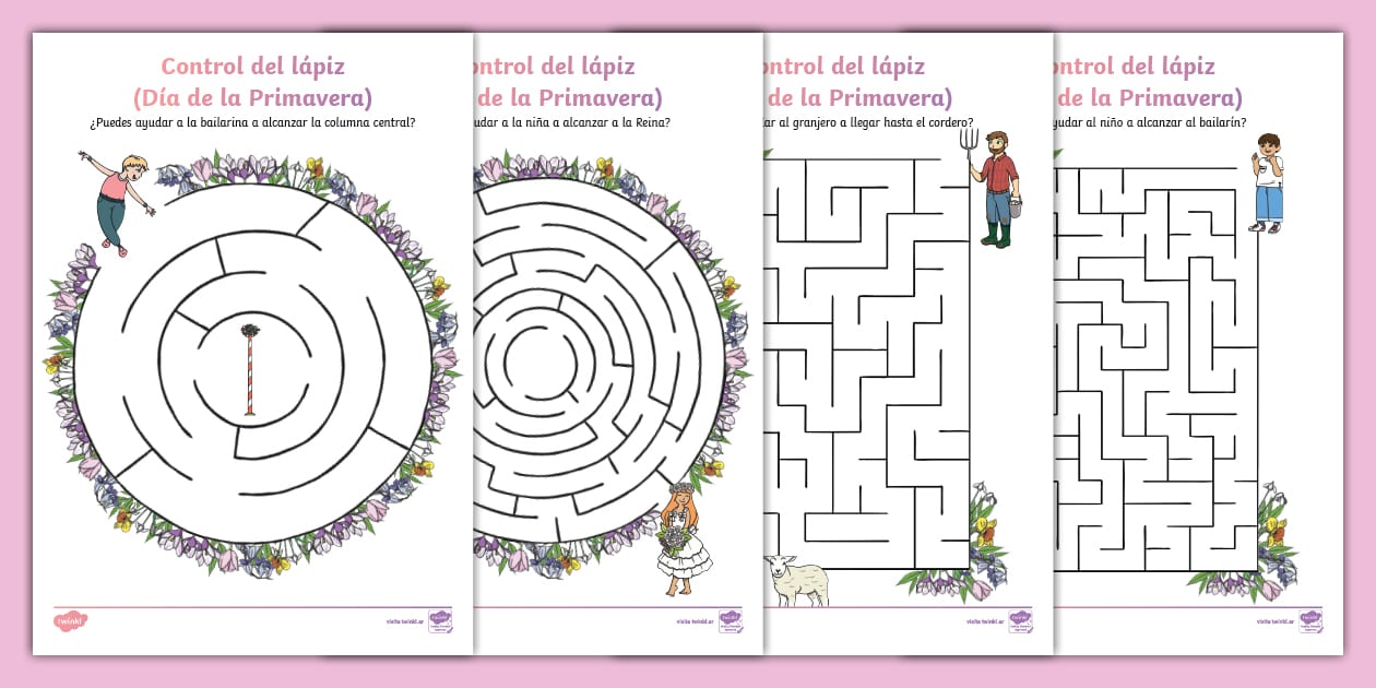 Hoja de Actividad Primavera: Control del Lápiz - Twinkl