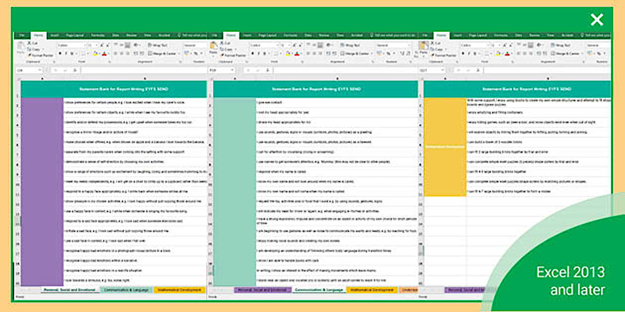 EYFS SEND Common Core Report Card Statement Bank - Twinkl