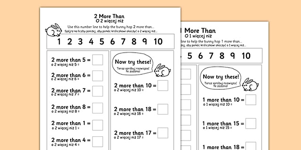 1 More and 2 More Worksheet Polish Translation - Twinkl