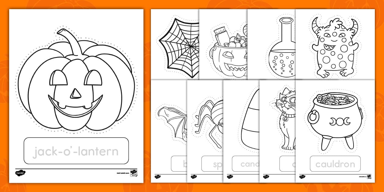 Halloween Trace and Color Worksheet (teacher made) - Twinkl