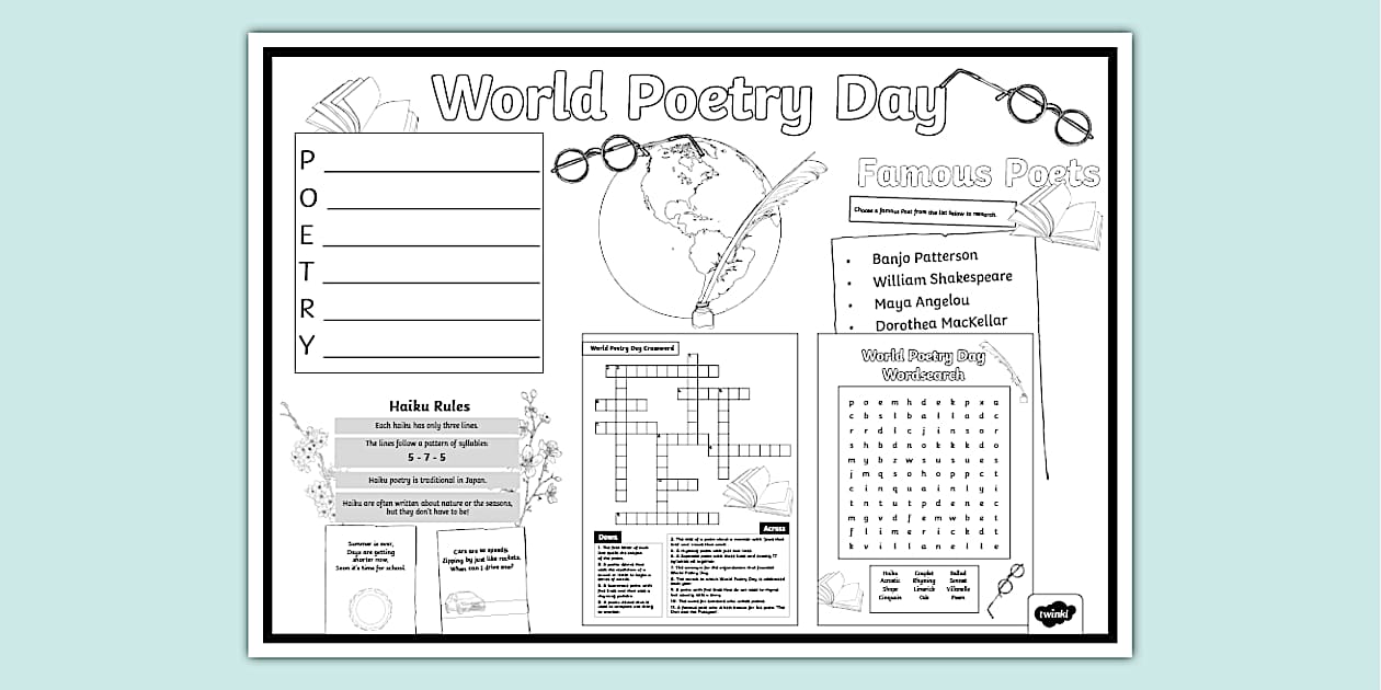 World Poetry Day Activity Mat (teacher made) - Twinkl