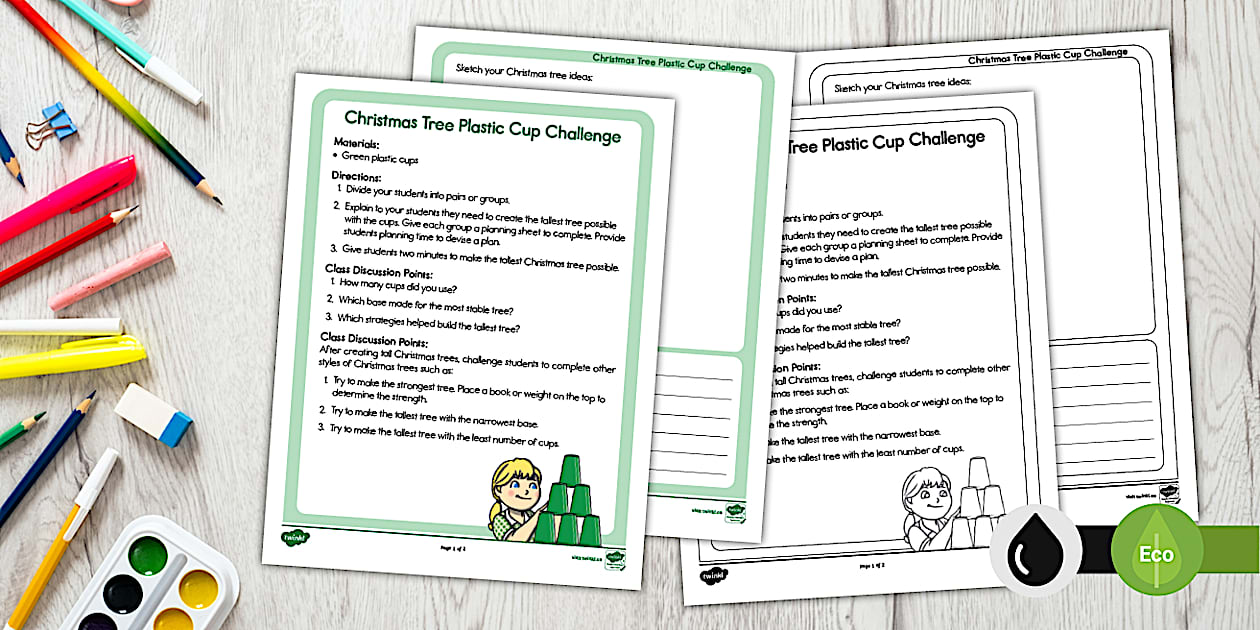Primary Christmas Tree Plastic Cup Challenge (Teacher-Made)