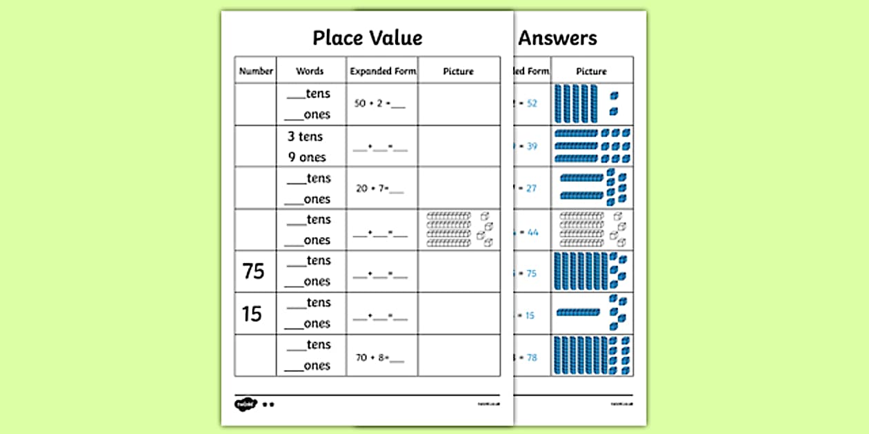 Editable Place Value to 2 Digits Worksheet (teacher made)
