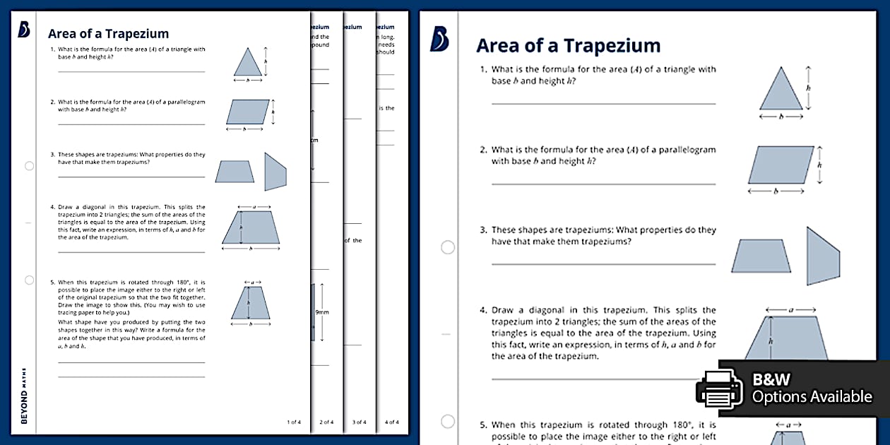 Area of a Trapezium Worksheet | KS3 Maths | Beyond - Twinkl
