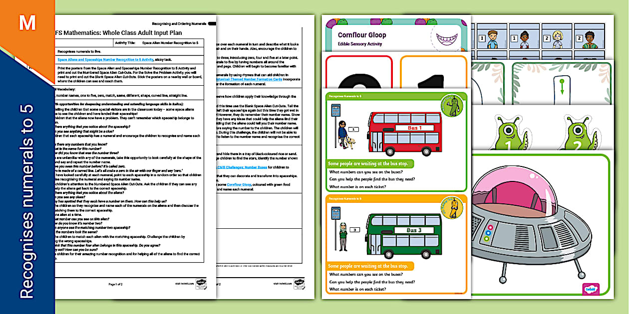 EYFS Alien Number Recognition to 5 Adult Input Plan & Pack