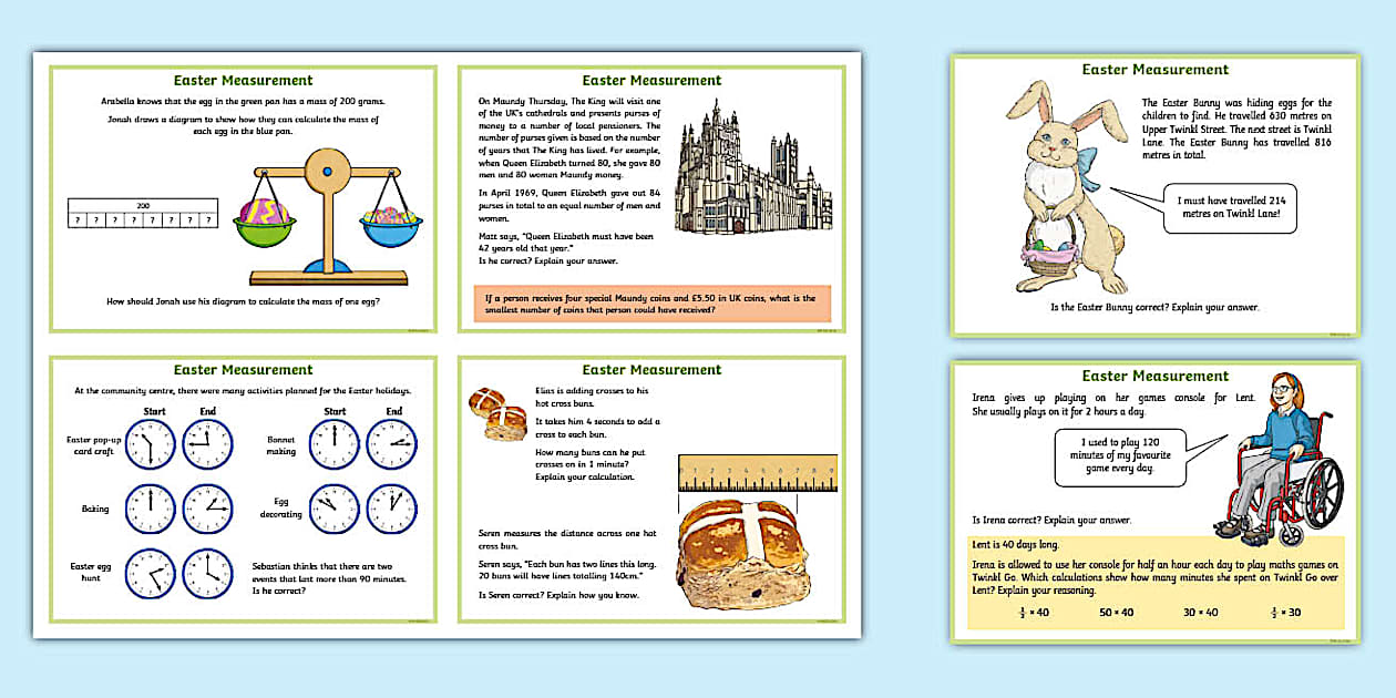 Year 3 Measurement Easter Maths Discussion Cards - Twinkl