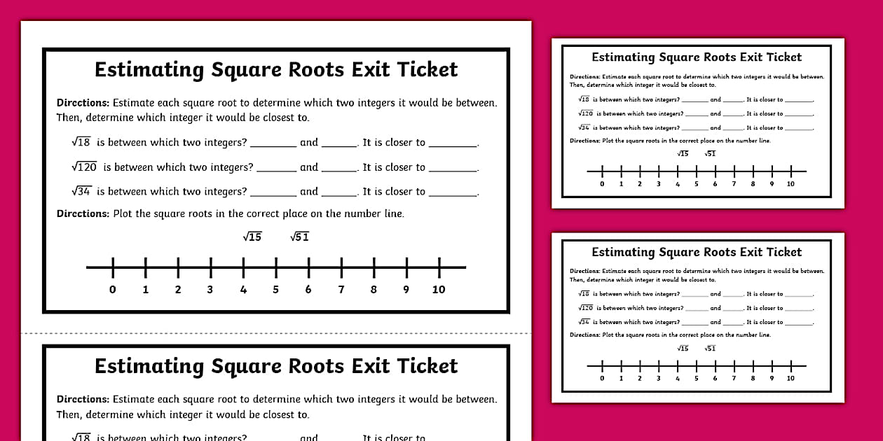 Eighth Grade Estimating Square Roots Exit Ticket - Twinkl