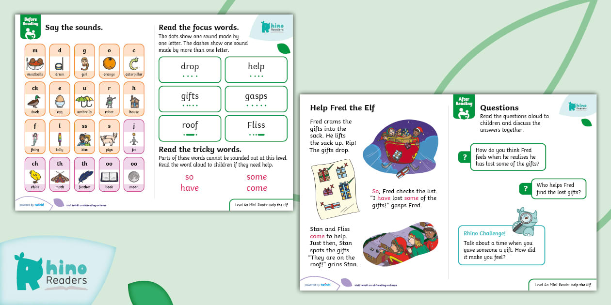 Rhino Readers Intervention: Help Fred the Elf (teacher made)