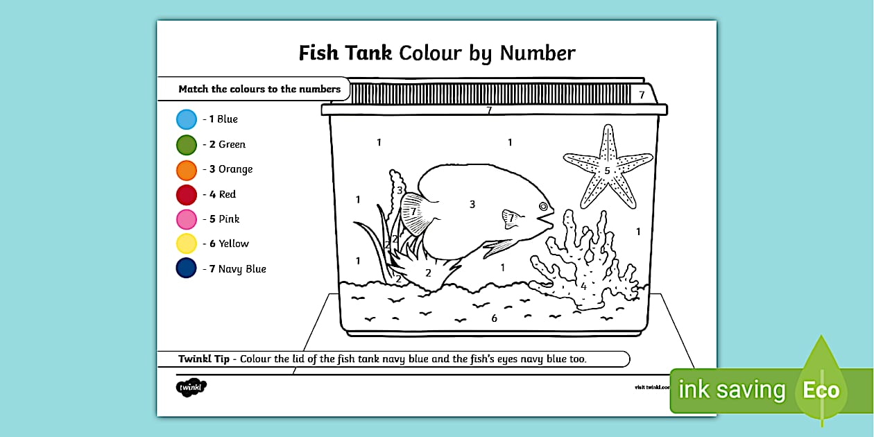 Fish Tank Colour-by-Number Worksheet | Twinkl | KS1 - Twinkl