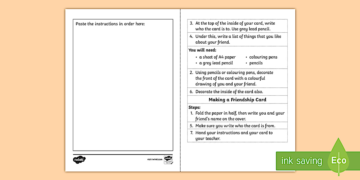 Making a Friendship Card Sequencing Worksheet / Worksheet