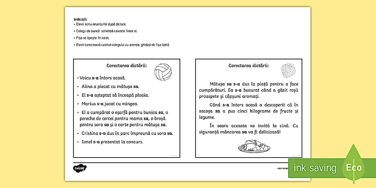 Dictare clasa a II-a | Scrierea corectă sa/s-a | Twinkl RO