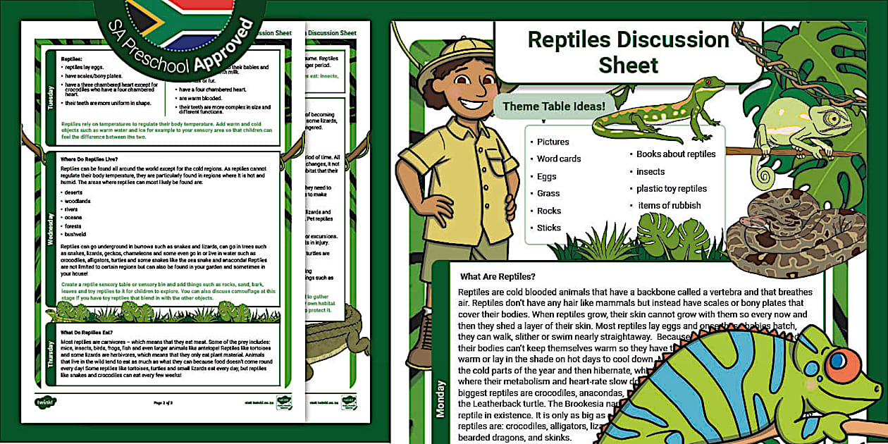 Reptiles: Morning Ring Discussion Sheet (teacher made)