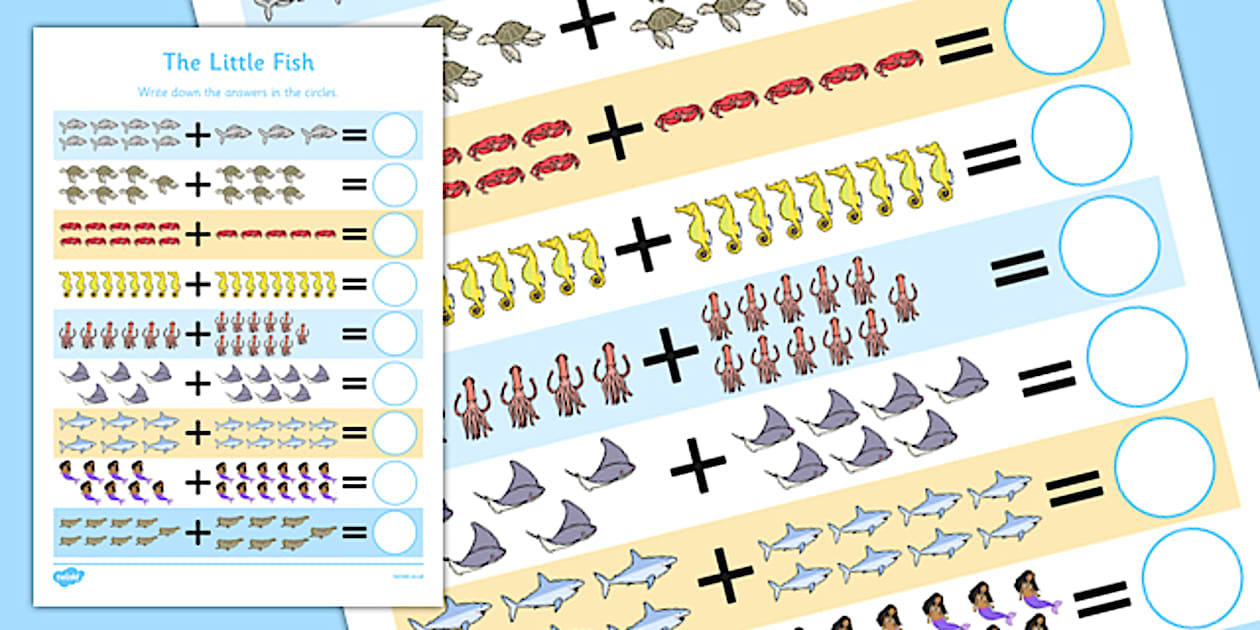 The Little Fish Up to 20 Addition Sheet (teacher made)