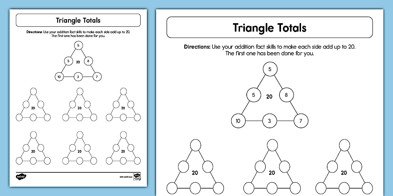 Second Grade Triple Triangle Addition Worksheet - Twinkl
