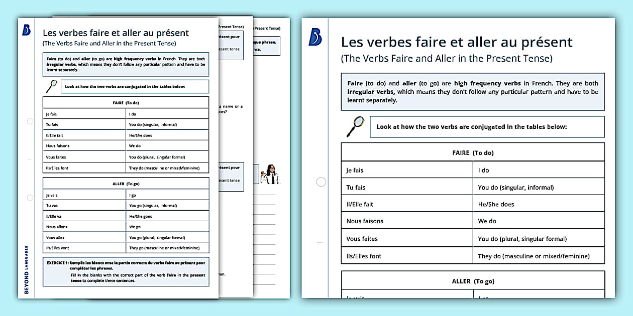 French: Aller and Faire Worksheet (teacher made) - Twinkl