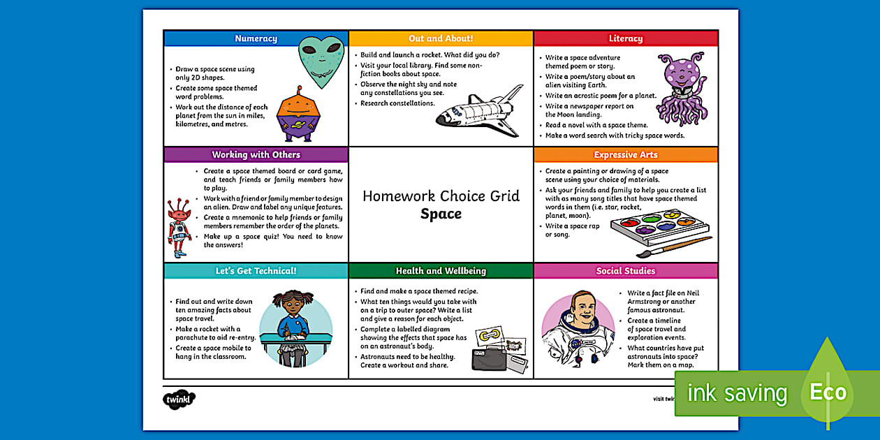 Editable Space CfE Homework Grid (teacher made) - Twinkl