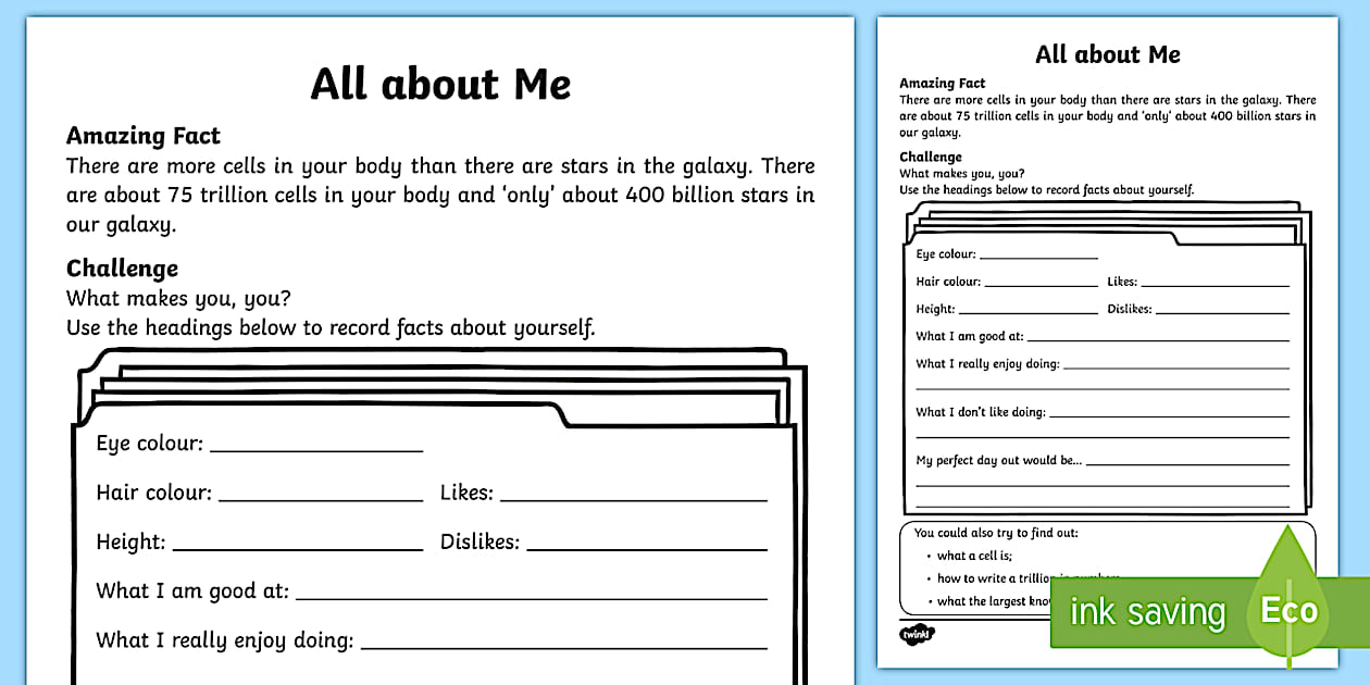 All About Me Writing Activity Sheet | Twinkl Resources
