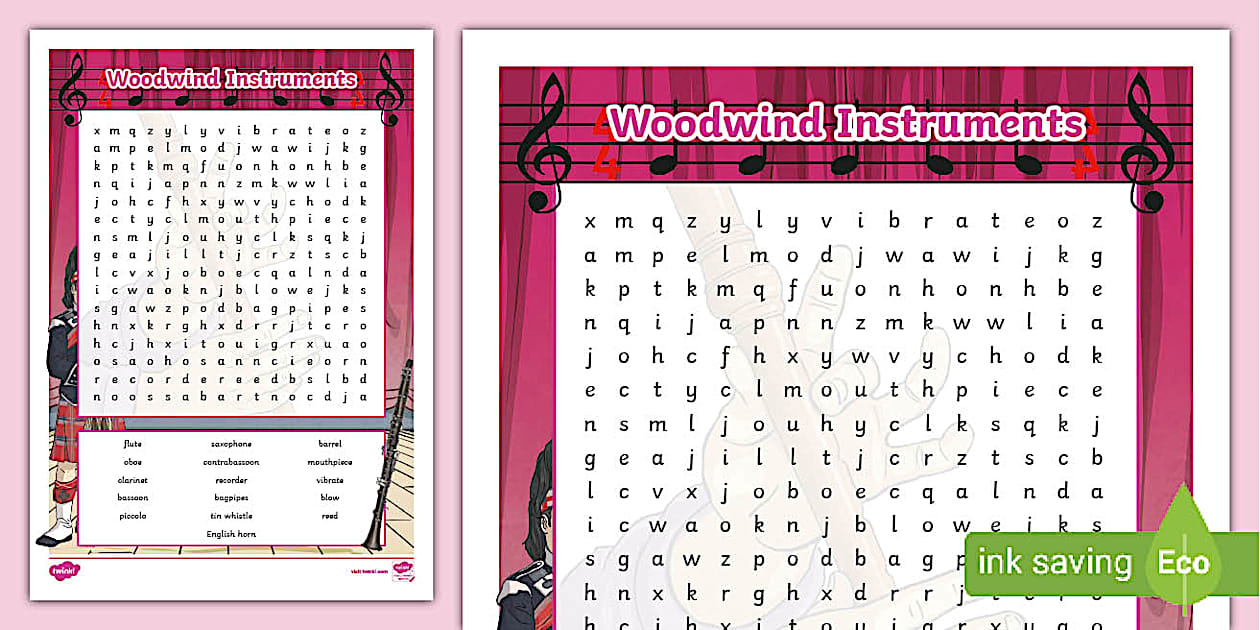 Woodwind Instruments Word Search (teacher made) - Twinkl
