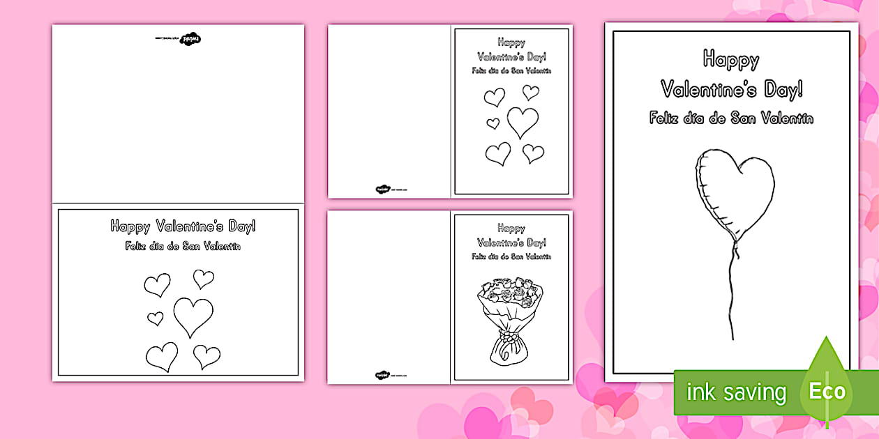 Valentine's Day Card Coloring Templates English/Spanish- Guía de trabajo