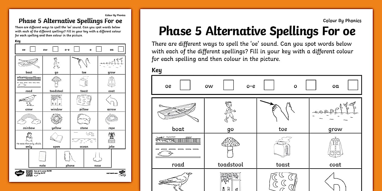 Phase 5 Colour by Spelling 'oe'